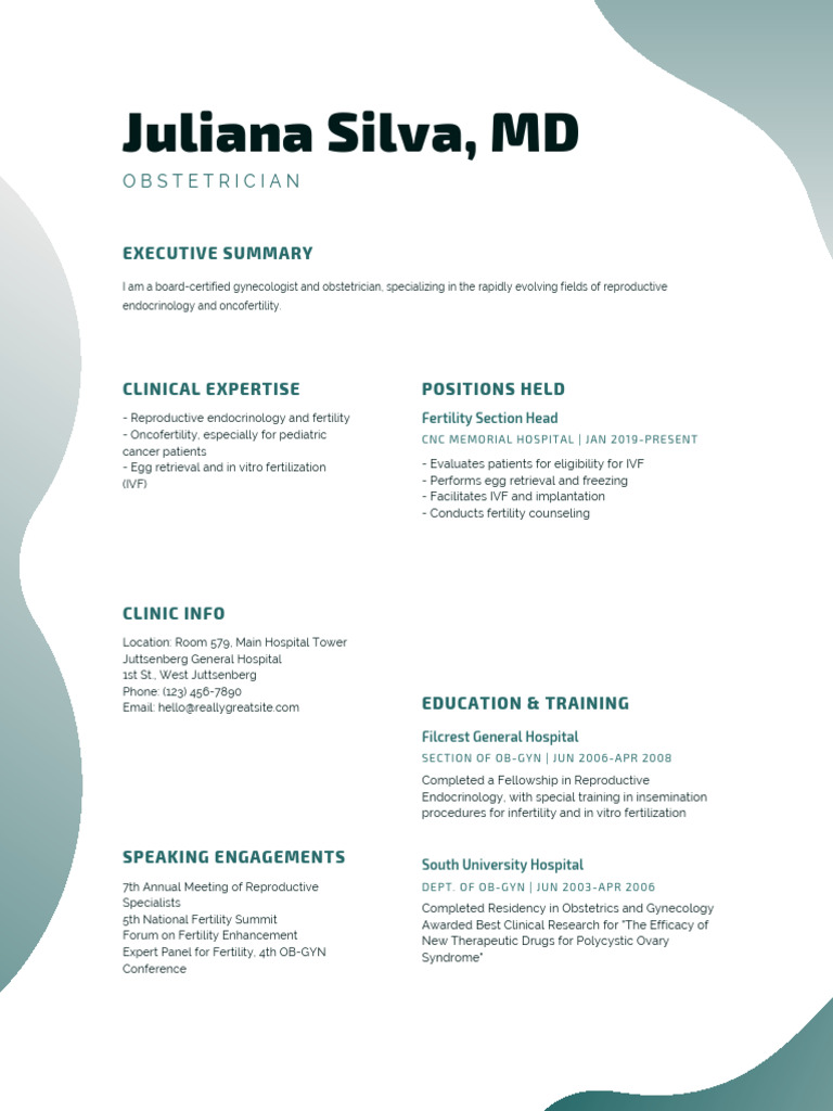 Green and White Obstetrician Medical Resume | PDF