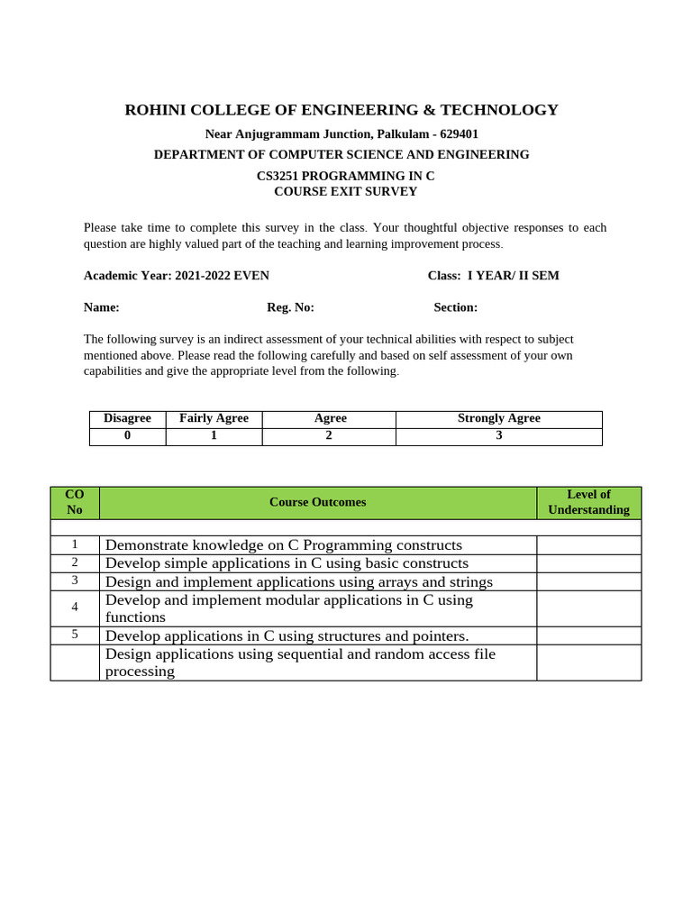 Course Exit Survey | PDF | Engineering | Computer Programming