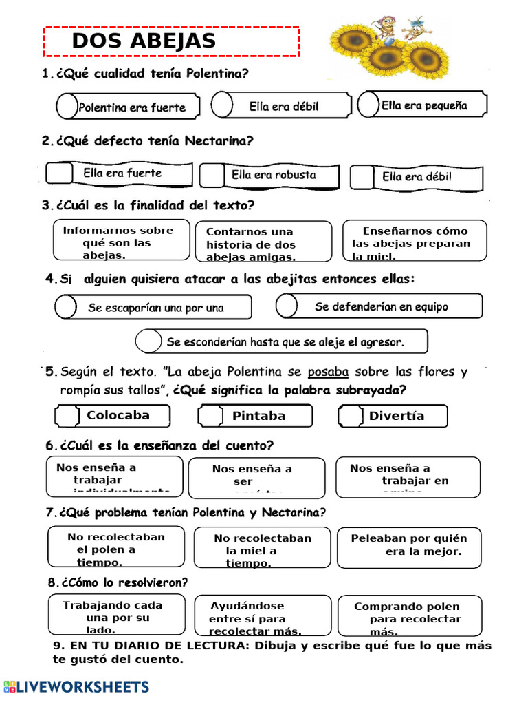 Ficha Sobre Lectura Dos Abejas Amigas | PDF | Hogar, jardinería y bricolaje