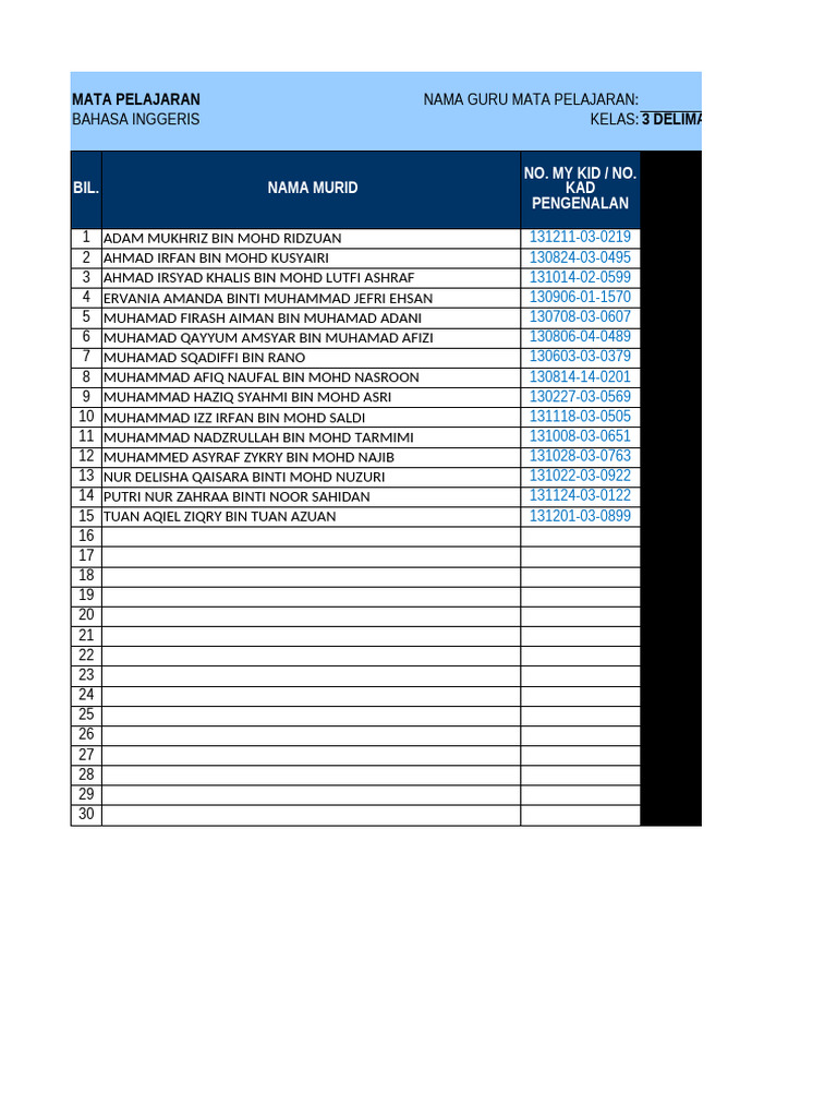 Data Kemahiran Bahasa Bi Tahun 3 | PDF