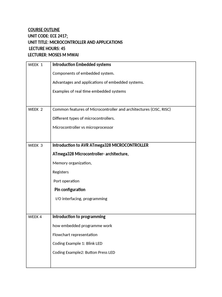 1, Microcontroller Course Out Standard | PDF