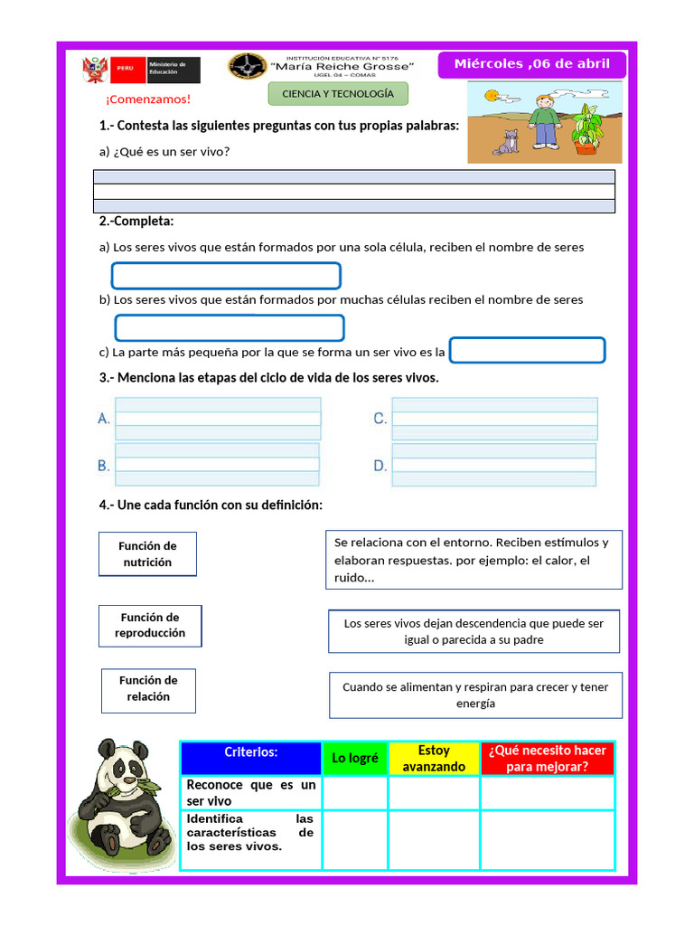 Ficha Semana 04 - CIENCIA - Los Seres Vivos - Caracterìsticas | PDF