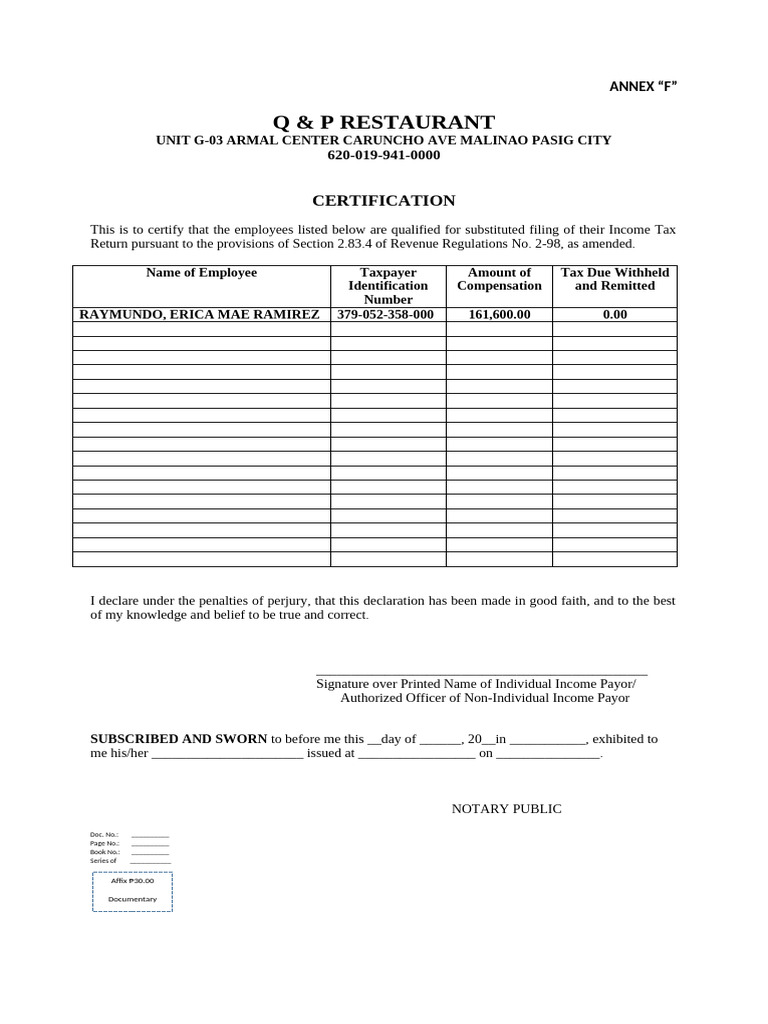 Employee Tax Certification | PDF