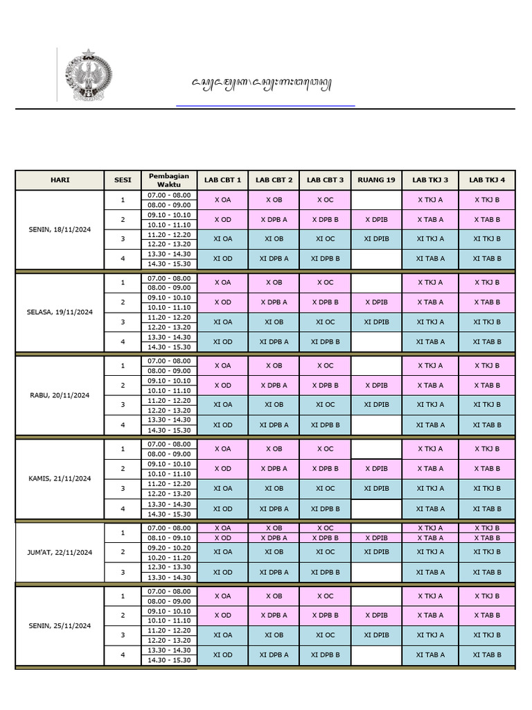 Jadwal Pembagian Sesi Asas Dan Pas 2425 | PDF