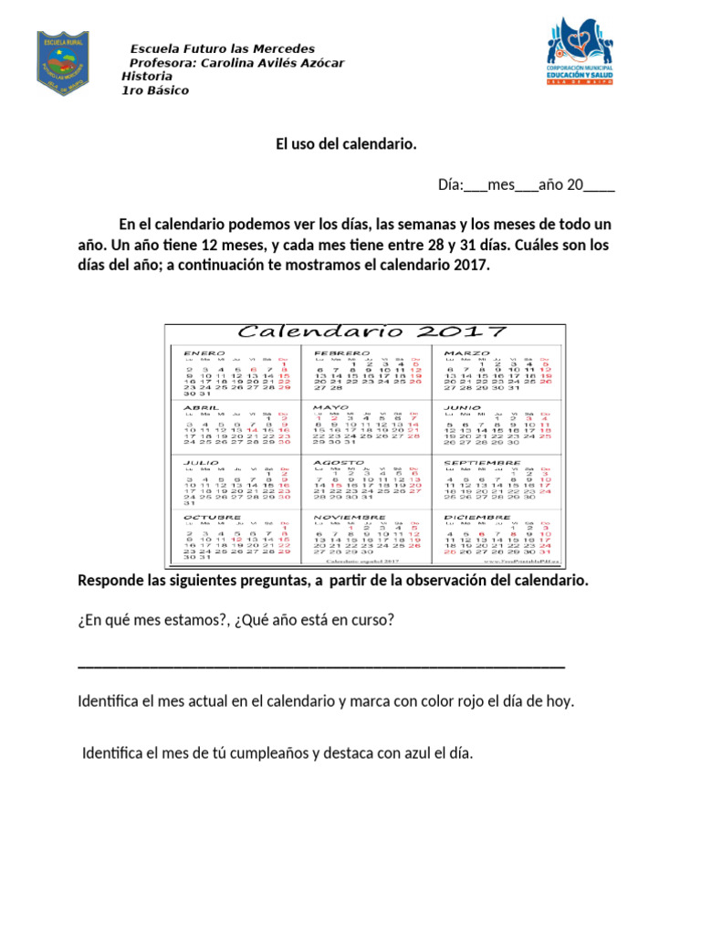 Actvidad El Uso Del Calendario | PDF
