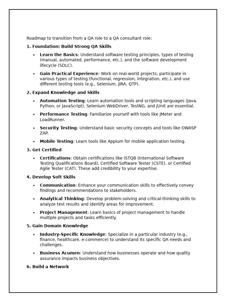 ROAD MAP QA CONSULTANT | PDF | Selenium (Software) | Software Testing