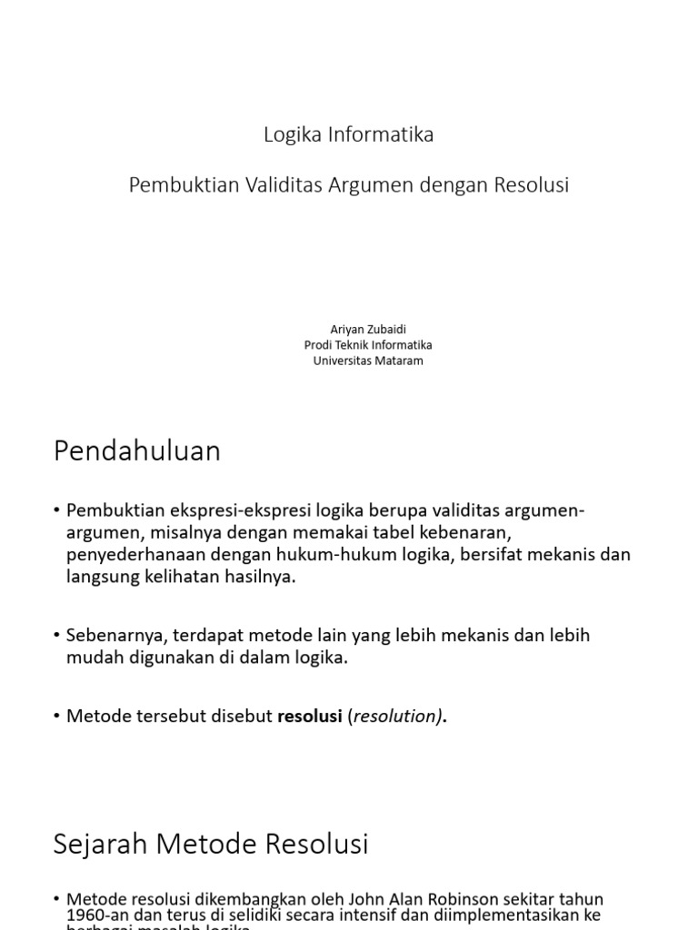Pembuktian Logika dengan Metode Resolusi | PDF | Metode & Bahan Ajar ...
