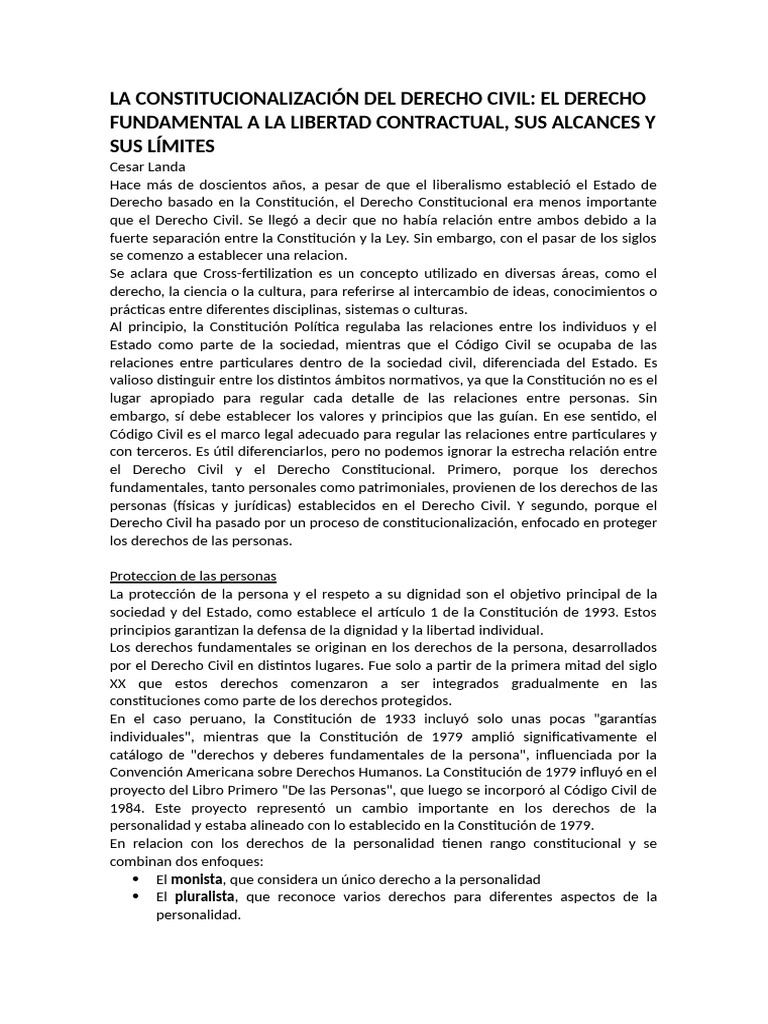 Constitucionalización del Derecho Civil y Libertad Contractual | PDF ...