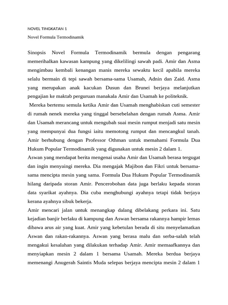 Sinopsis Novel Formula Termodinamik | PDF | Perjalanan