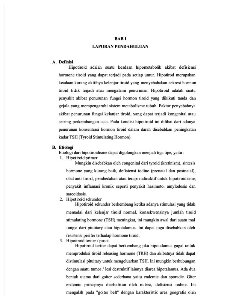 PDF Laporan Pendahuluan Hipotiroid - Compress | PDF