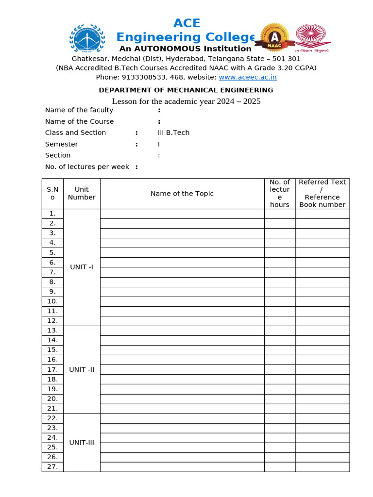 Lesson Plan Format 2024 - 25 | PDF