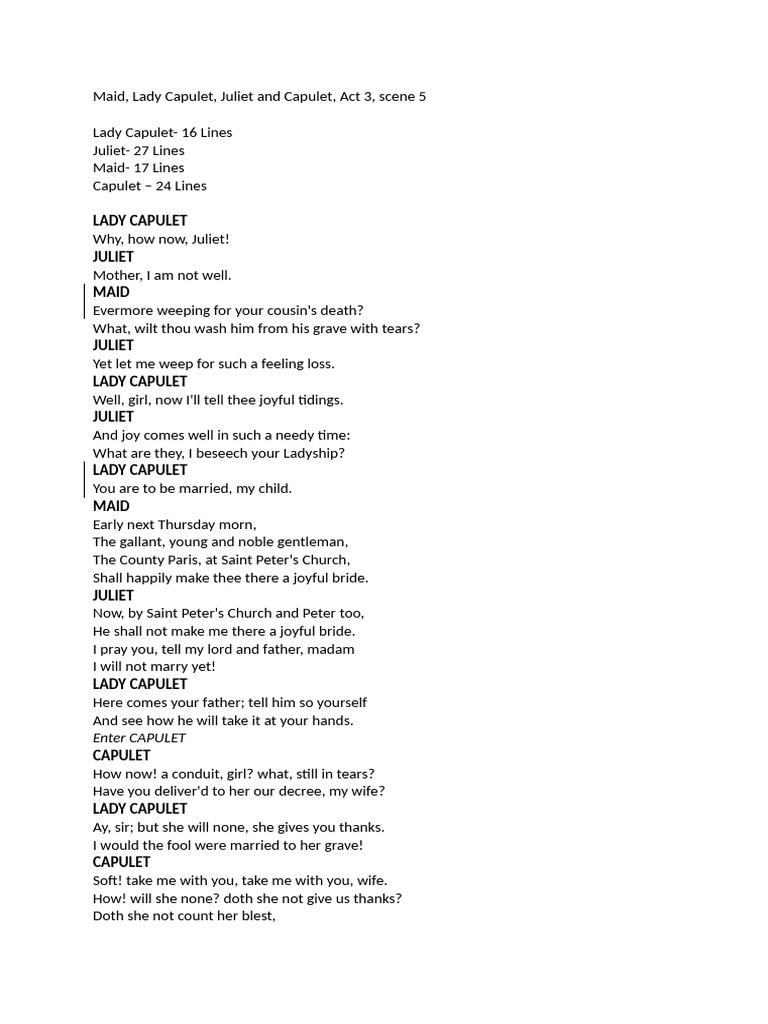 Lady Capulet, Juliet and Lord Cap, Act 3 - Scene 5 | PDF | Characters ...