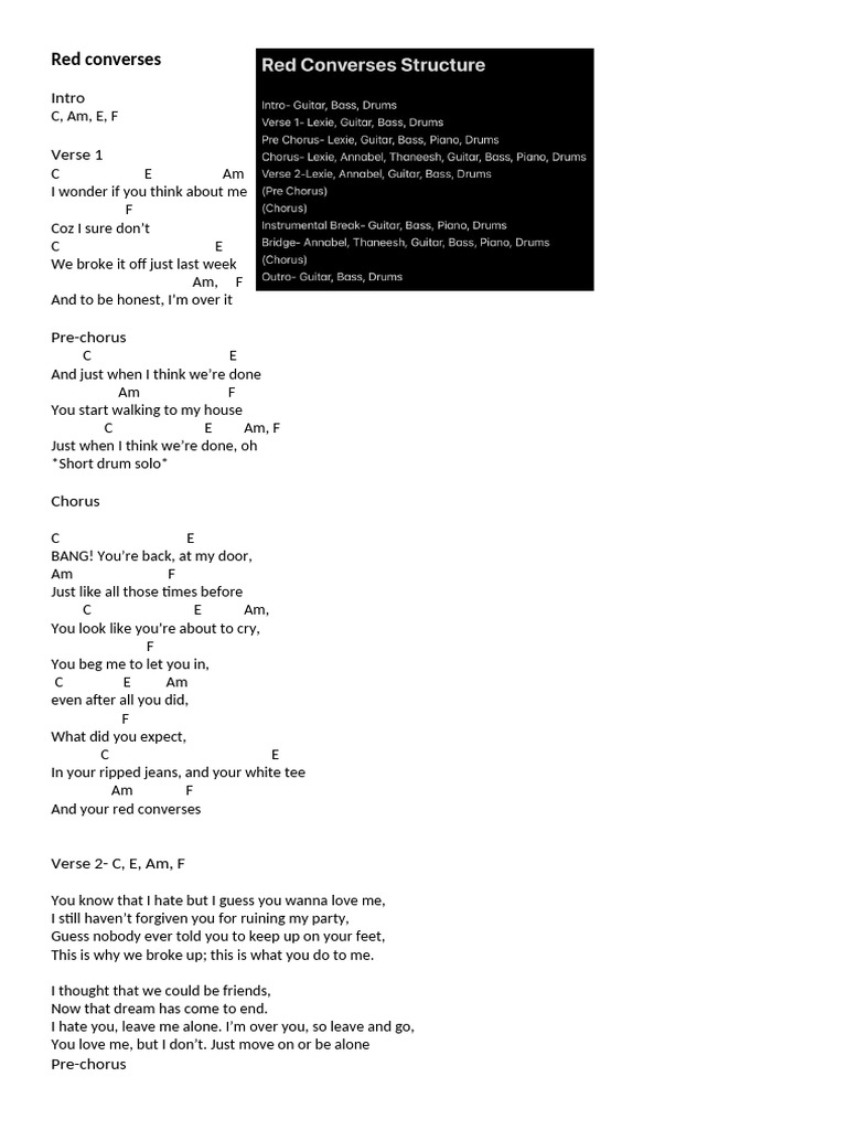 Red Converse Lyrics | PDF | Poetry