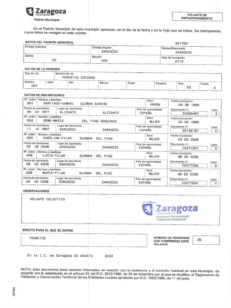 Certificado Empadronamiento Familiar | PDF