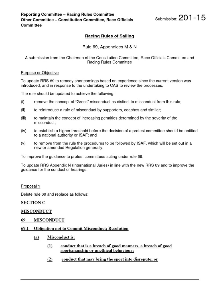 Updates to Sailing Rule 69 Misconduct | PDF | Committee | Burden Of ...
