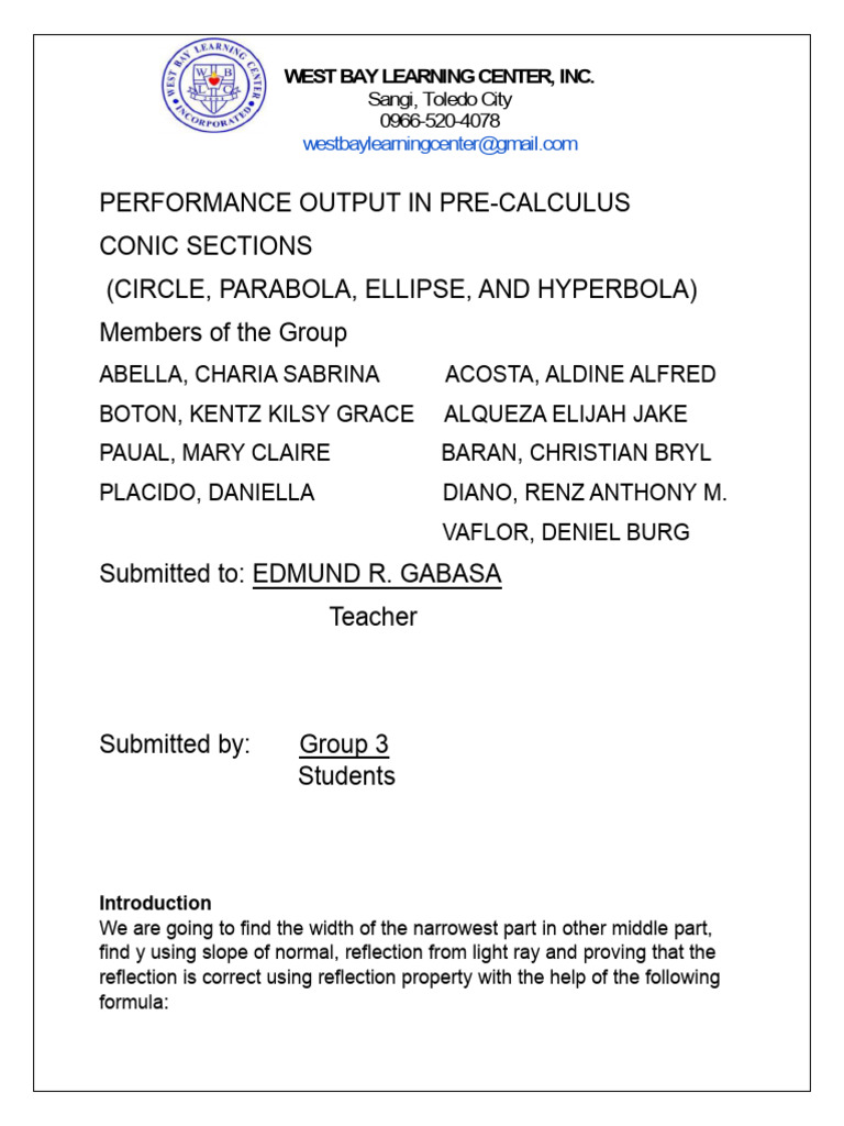 Template of Performance Output in Pre Cal | PDF | Analytic Geometry ...