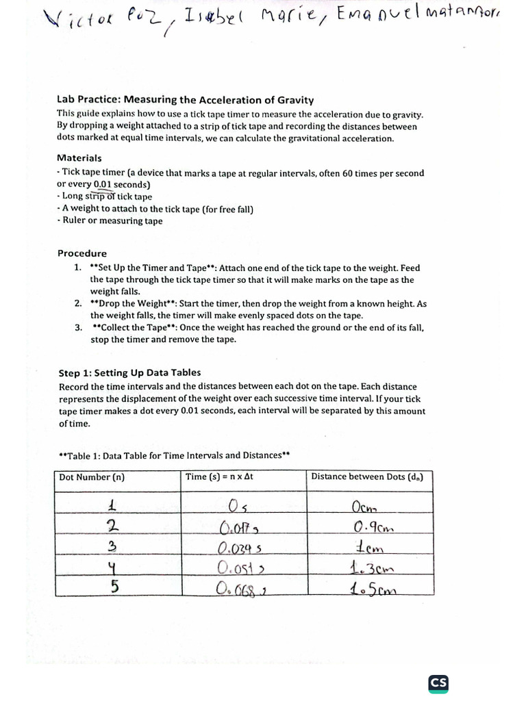 Lab Practice Measuring The Acceleration of Gravity | PDF