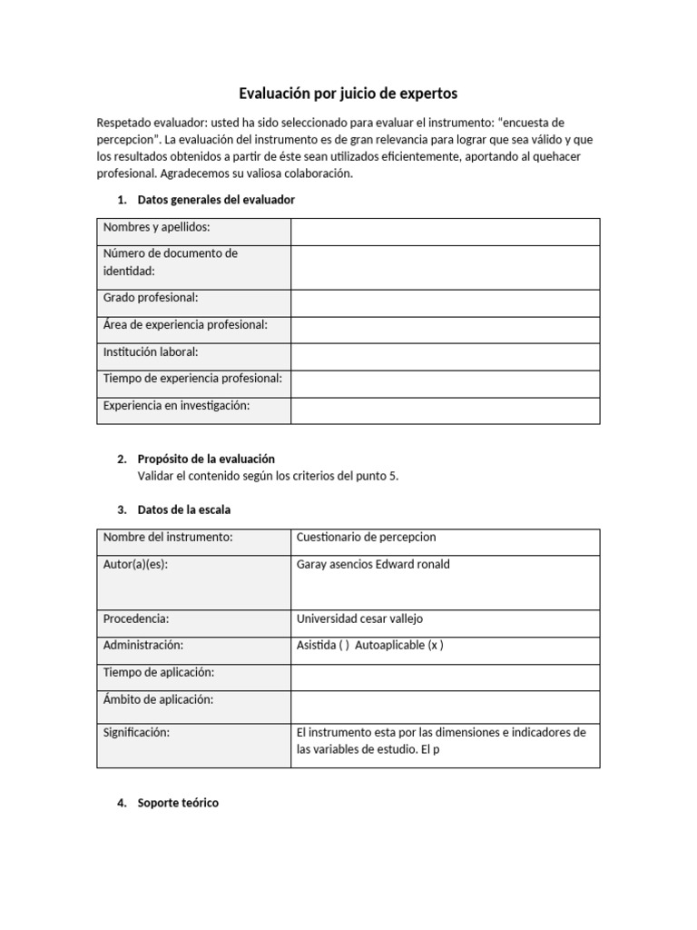 Evaluación Por Juicio de Expertos - Formato | PDF | Lluvia | Cuestionario Evaluación Por Juicio de Expertos - Formato | PDF | Lluvia | Cuestionario
