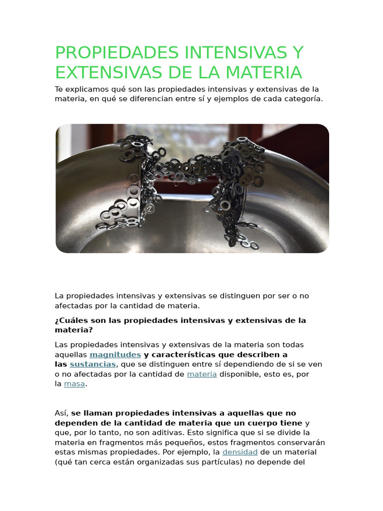 Propiedades Intensivas y Extensivas de La Materia (1) - (1) . | PDF ...