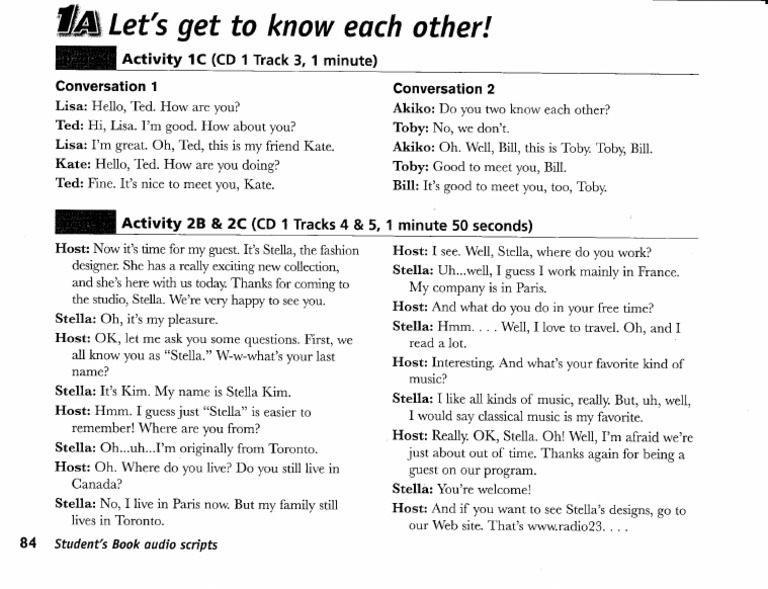 Lets Talk Audio Script Unit 1A | PDF