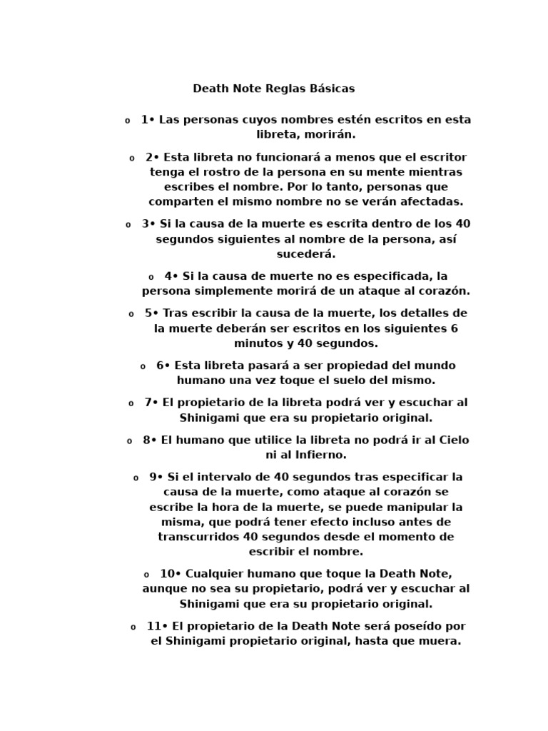 Reglas Death-Note | PDF | Suicidio | Memoria