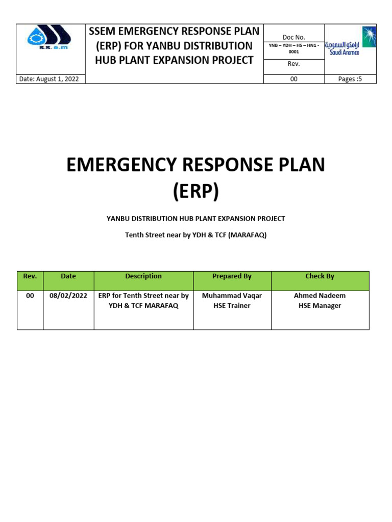 Ssem Emergency Response Plan (Erp) For Yanbu Distribution Hub Plant ...
