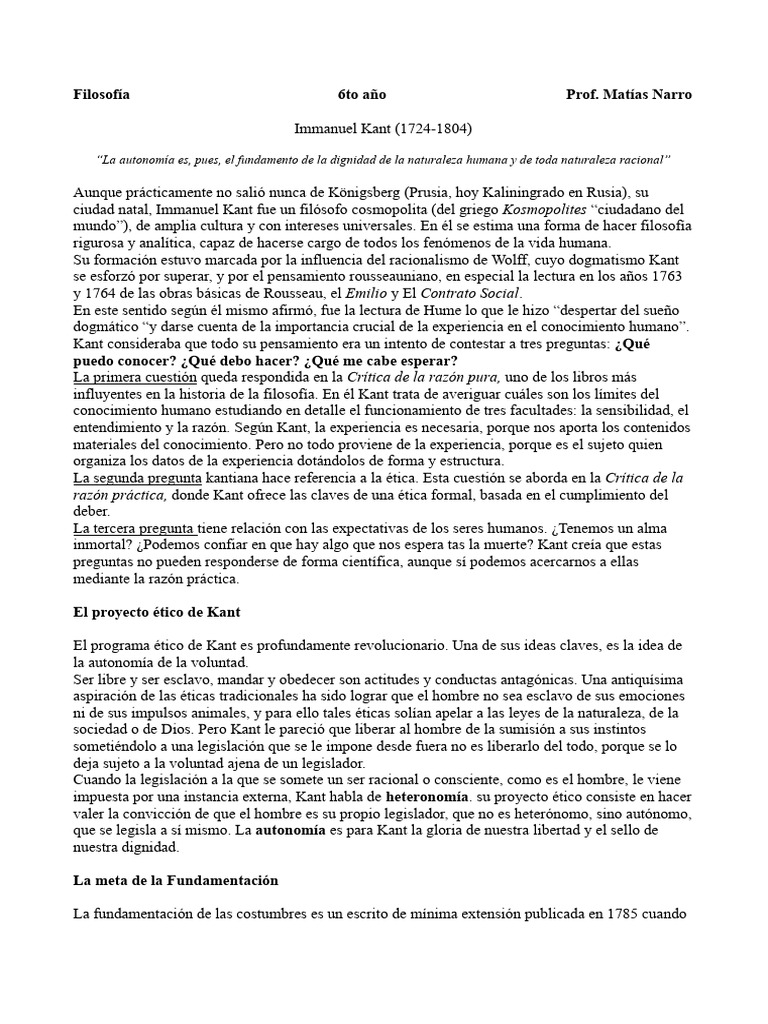 Ética y Autonomía en Kant | PDF | Immanuel Kant | Razón