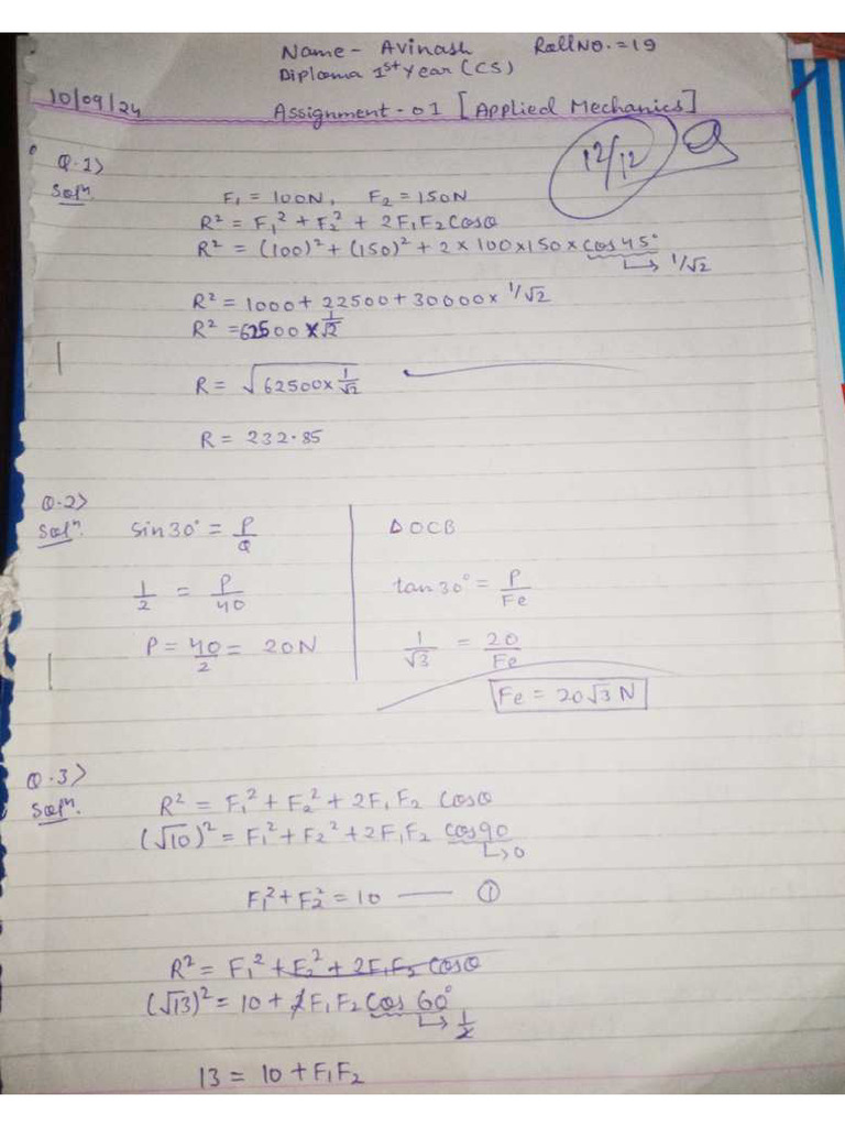 Mechanics Assignment 01 | PDF