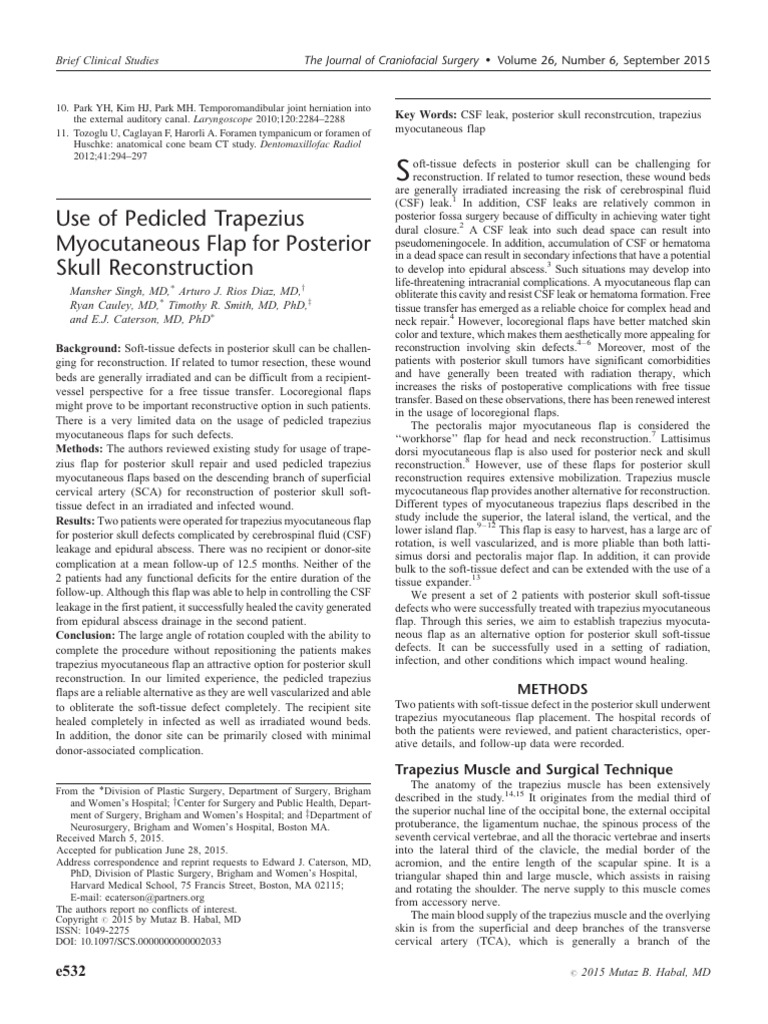 Use of Pedicled Trapezius Myocutaneous Flap For Posterior Skull ...