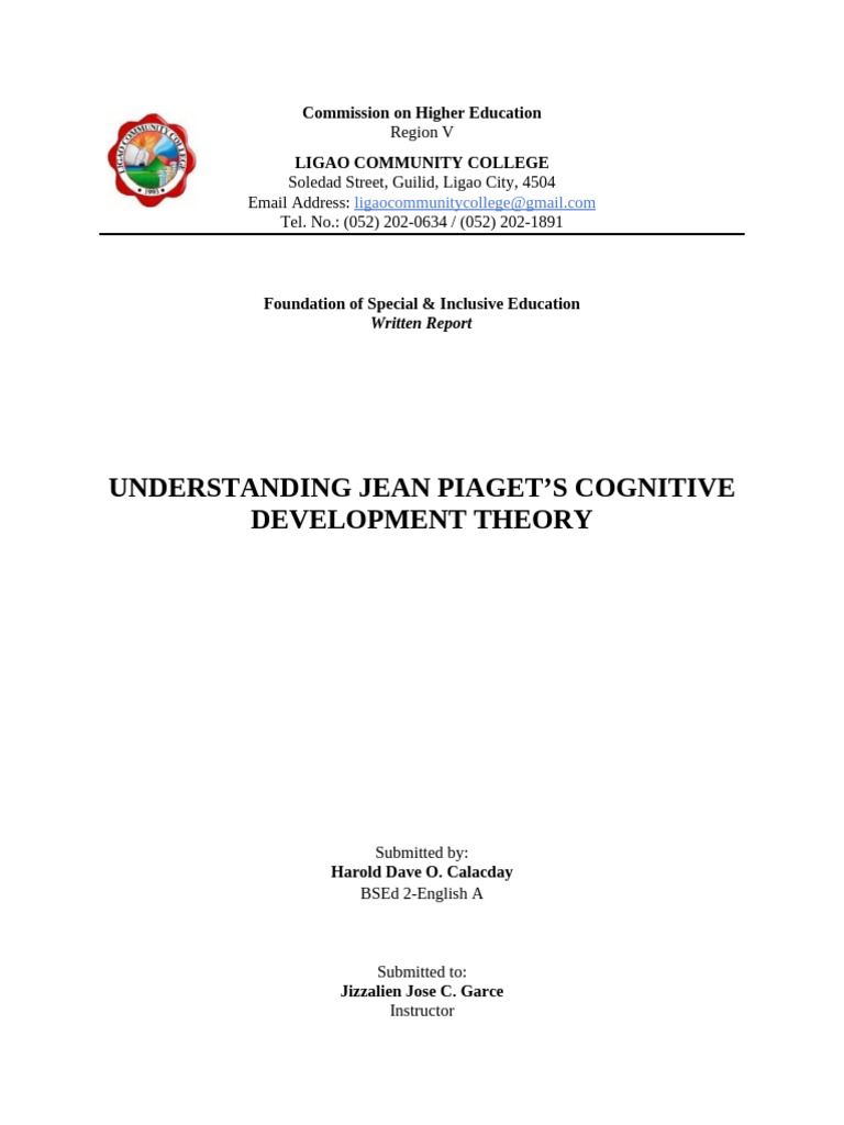 Piaget's Cognitive Development Theory | PDF | Schema (Psychology ...