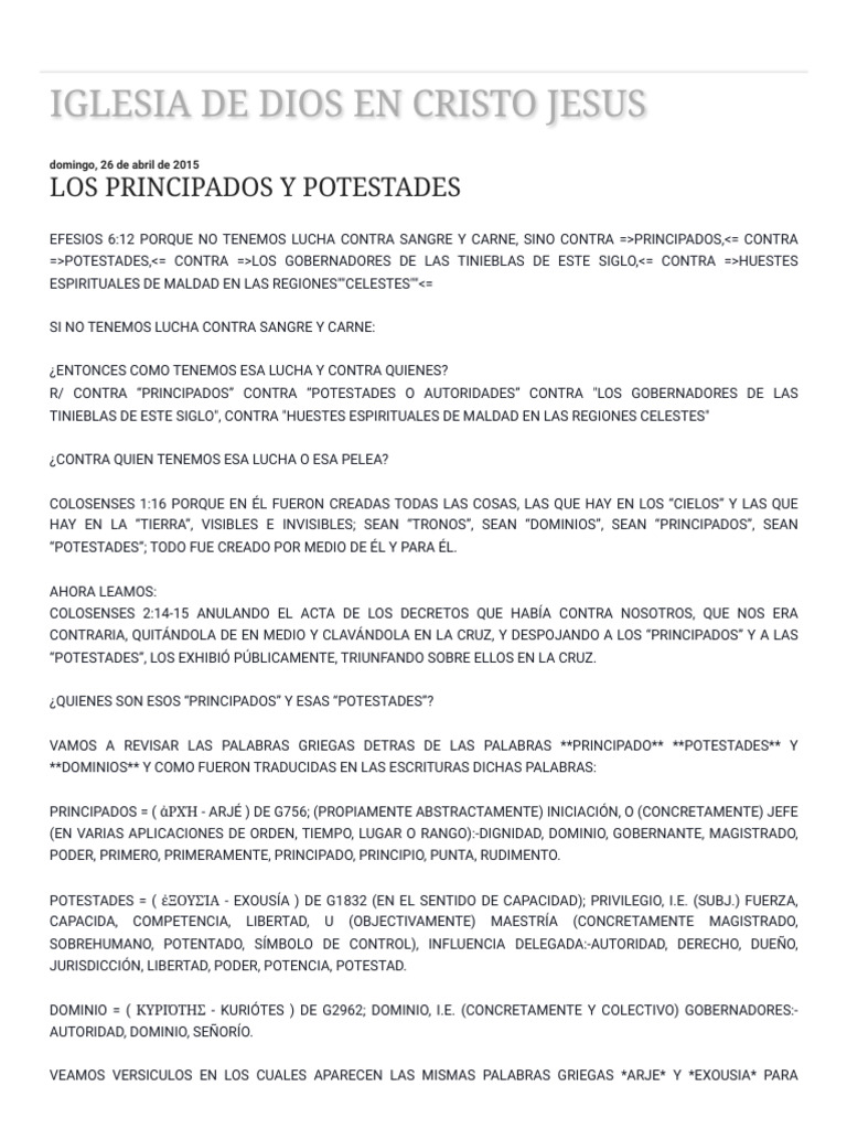Iglesia de Dios en Cristo Jesus - Los Principados y Potestades | PDF ...