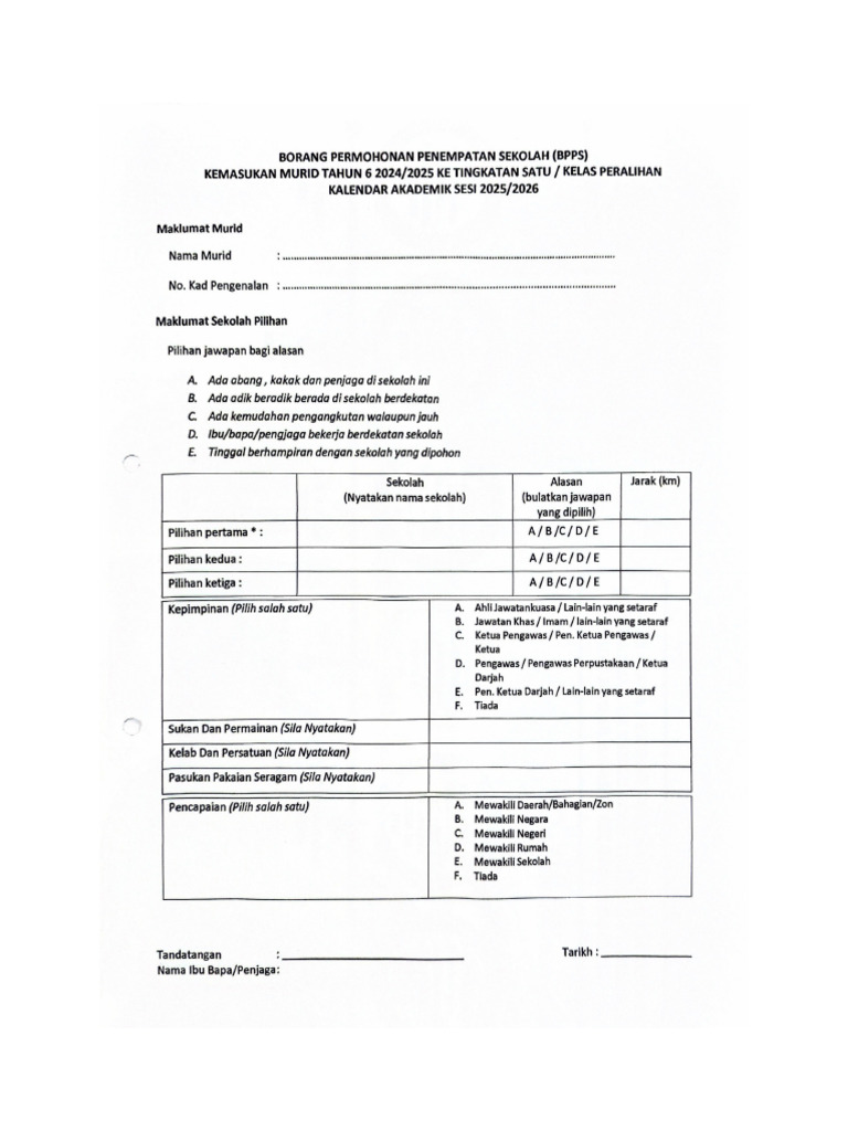 Borang Permohonan Ke Tingkatan 1 2024 | PDF Borang Permohonan Ke Tingkatan 1 2024 | PDF
