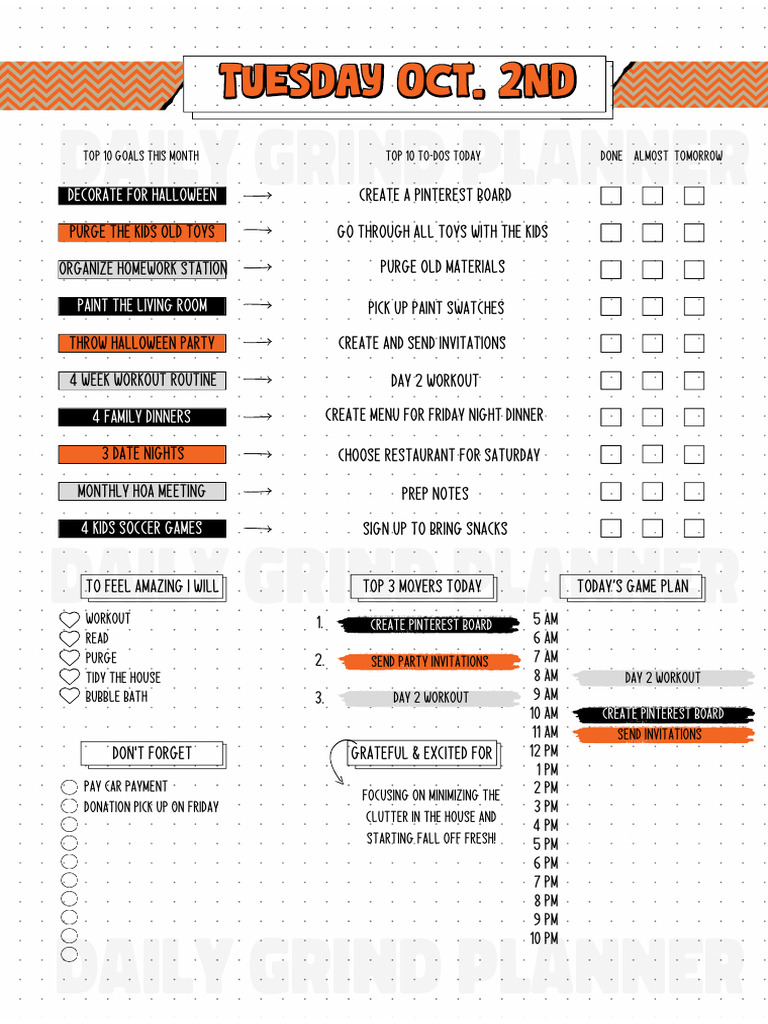 Daily Grind Planner for October 2nd | PDF