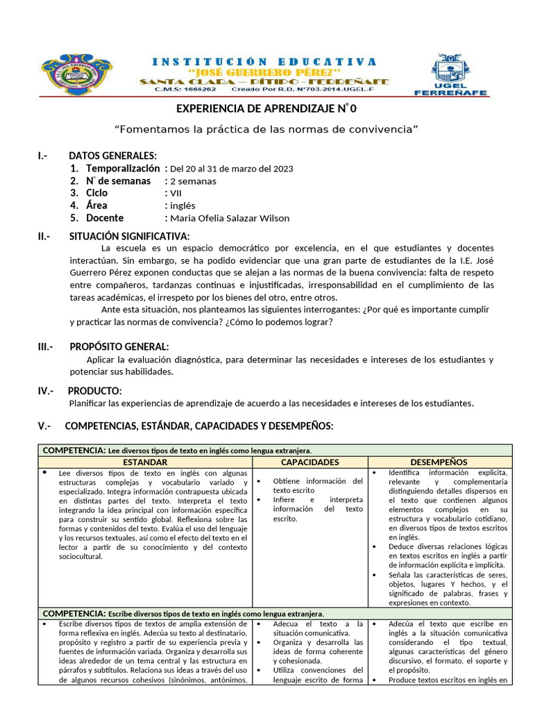 Eda 0 - Inglés - Ciclo Vii | PDF | Aprendizaje | Comunicación humana