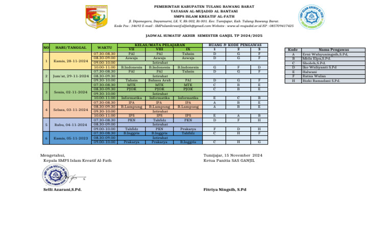 Jadwal Sas SMP Ikaa | PDF