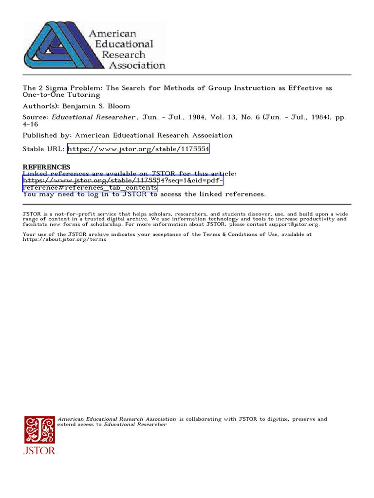 Bloom 2SigmaProblem 1984 | PDF | Teachers | Learning