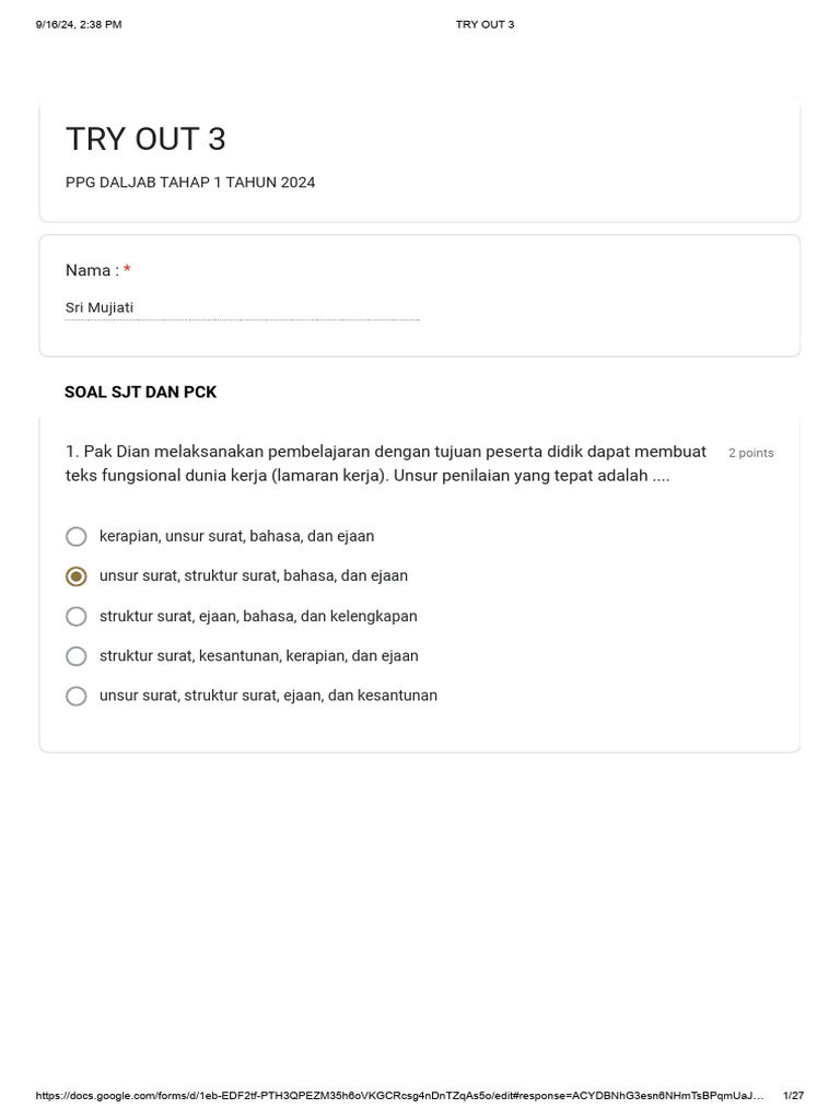 Try Out 3 - Google Forms | PDF | Karier & Perkembangan