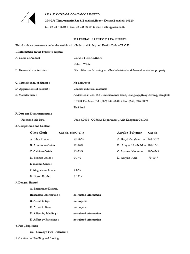 MSDS Mesh | PDF | Glasses | Textiles