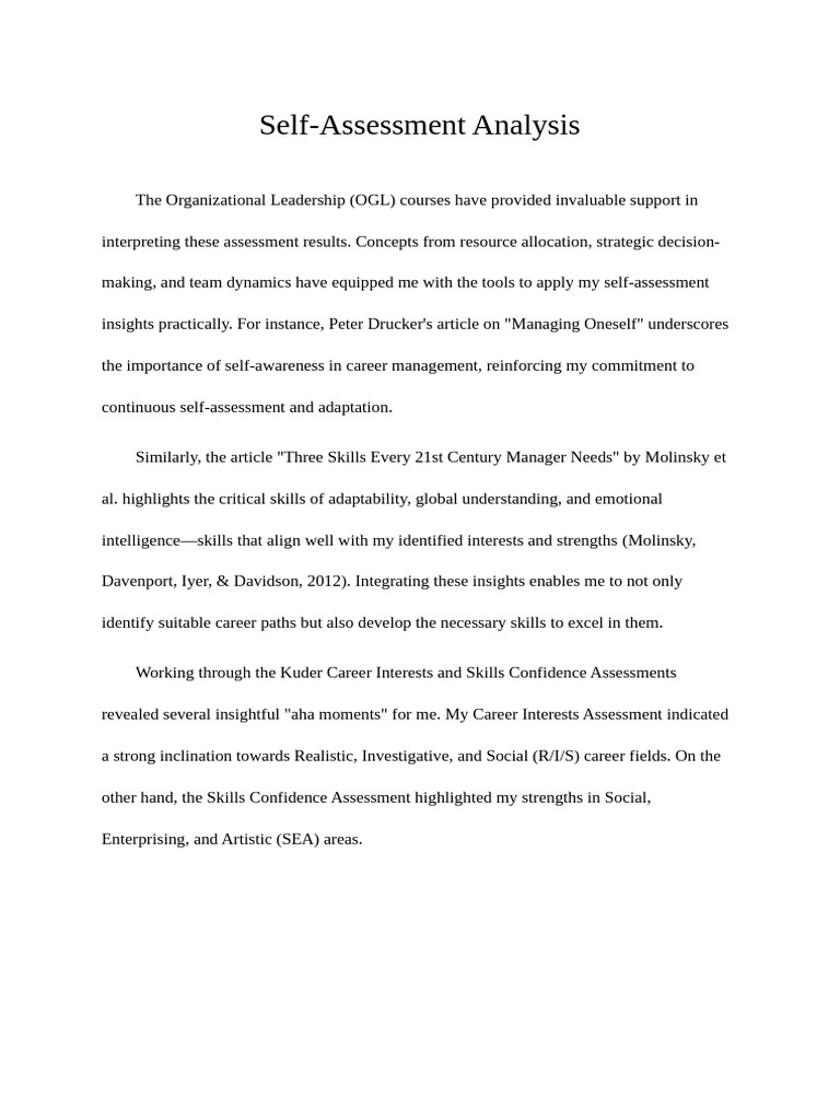 Unit 1 Self Assessments PDF Leadership Autonomy