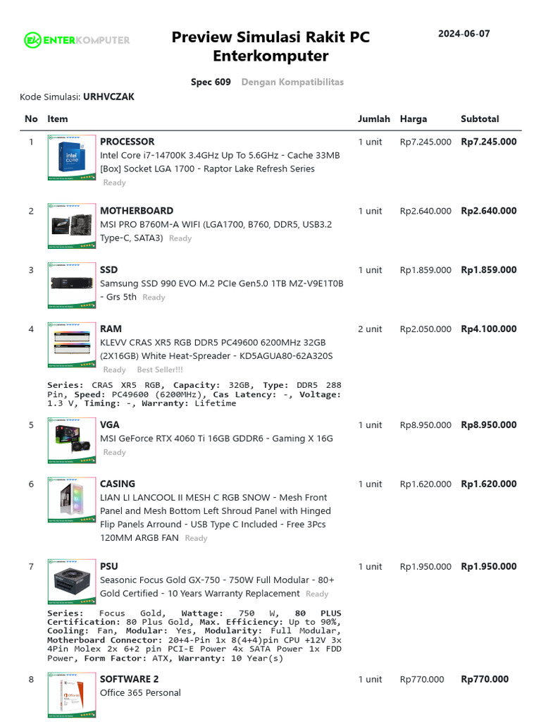 Simulasi - Spec 609 | PDF | Computing | Personal Computers