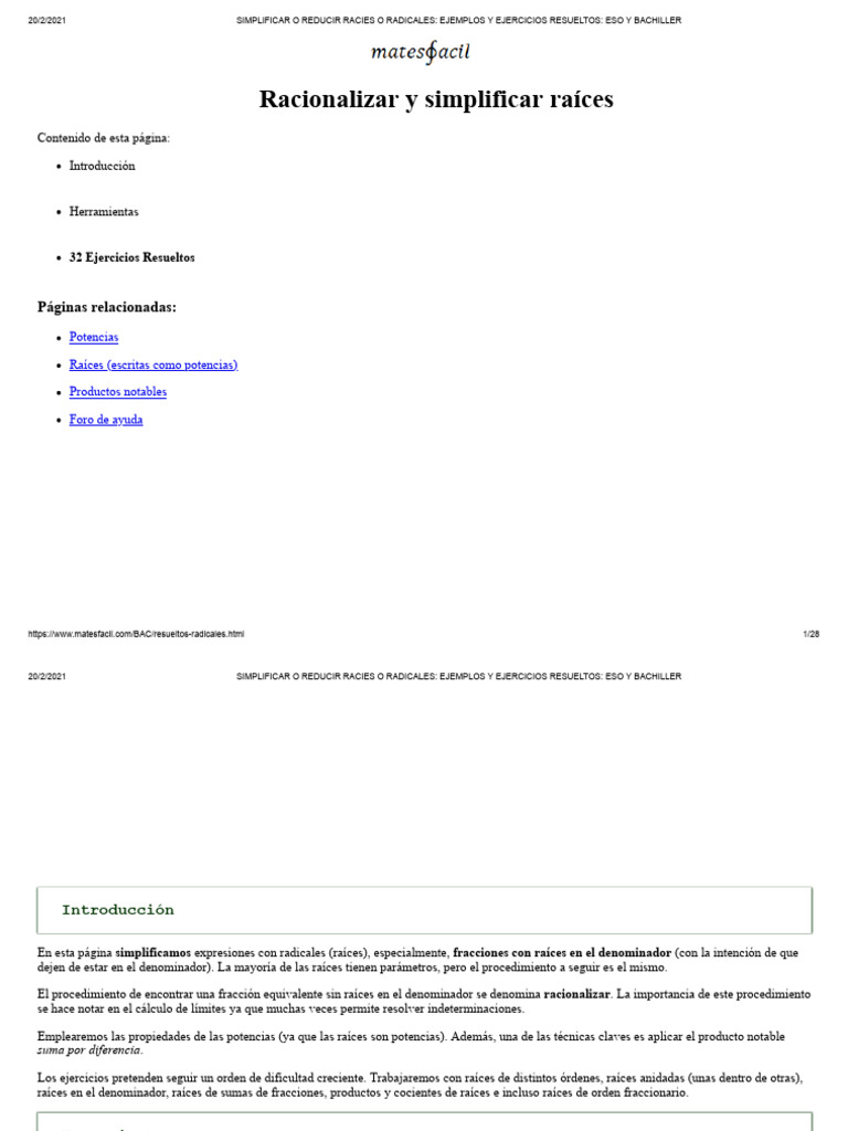Simplificar o Reducir Racies o Radicales - Ejemplos y Ejercicios ...