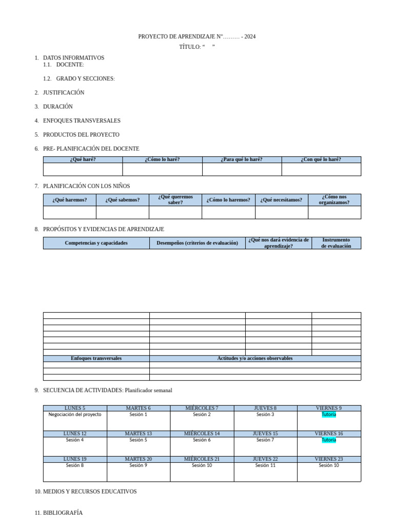 Esquema Proyecto de Aprendizaje | PDF
