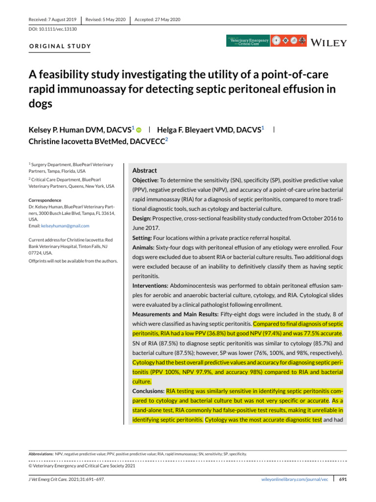 Rapid Immunoassay for Canine Septic Peritonitis | PDF | Sepsis ...
