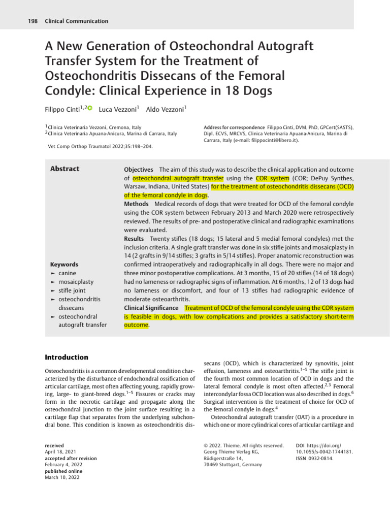 A New Generation of Osteochondral Autograft Transfer System For The ...