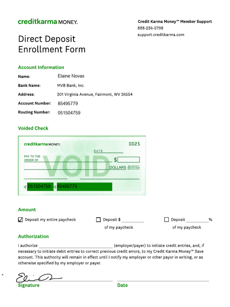 MVB Bank Direct Deposit Authorization Form | PDF