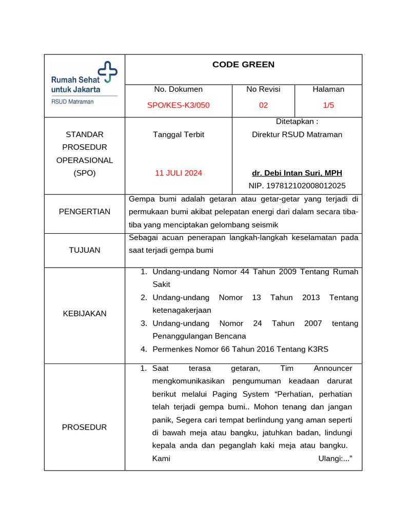 Spo Code Green 2024 | PDF