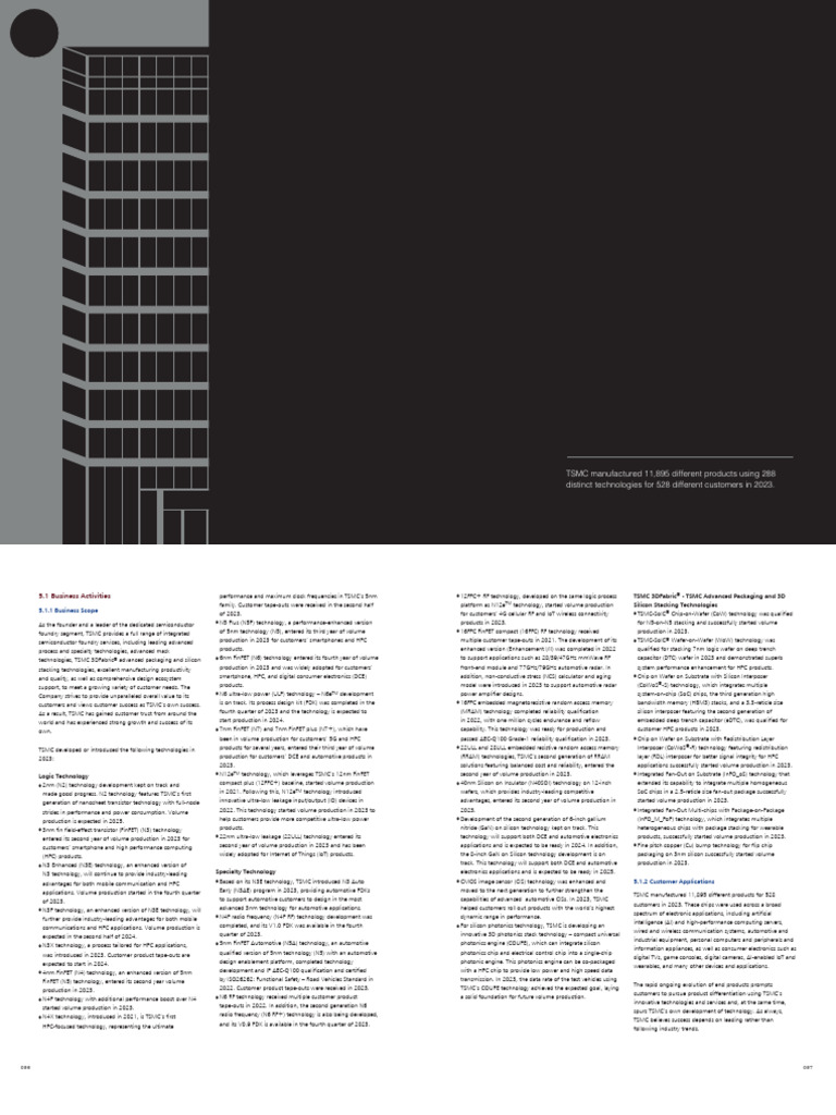 2023_tsmc_ar_e_ch5 | PDF | Semiconductor Device Fabrication | Integrated Circuit