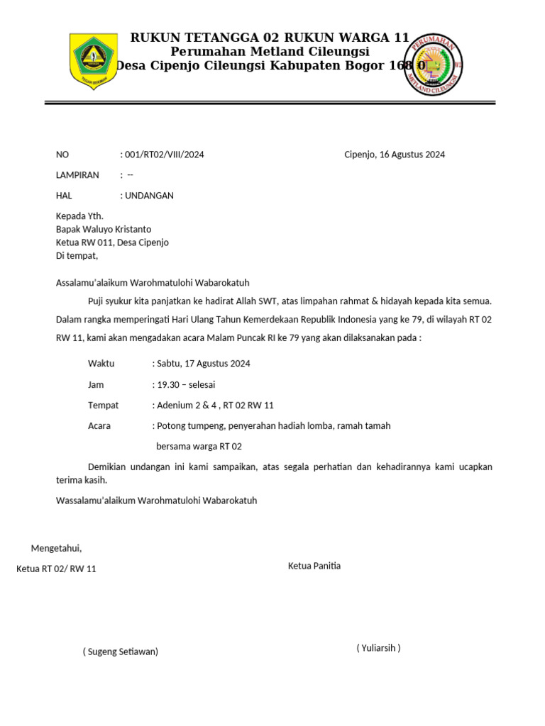 Undangan Ke RW 17an | PDF