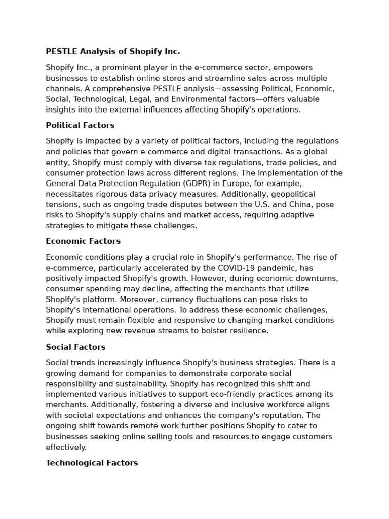 PESTLE Analysis of Shopify - Assignment | PDF | E Commerce | Artificial Intelligence