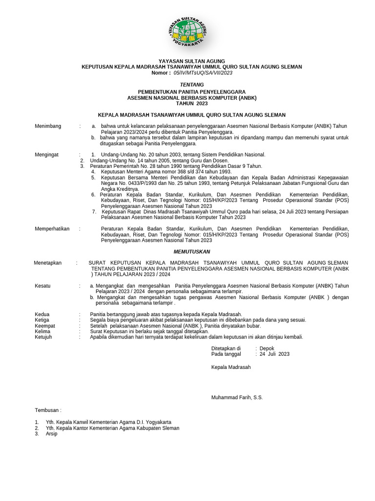 SK Panitia Anbk, 2023 Konsep | PDF